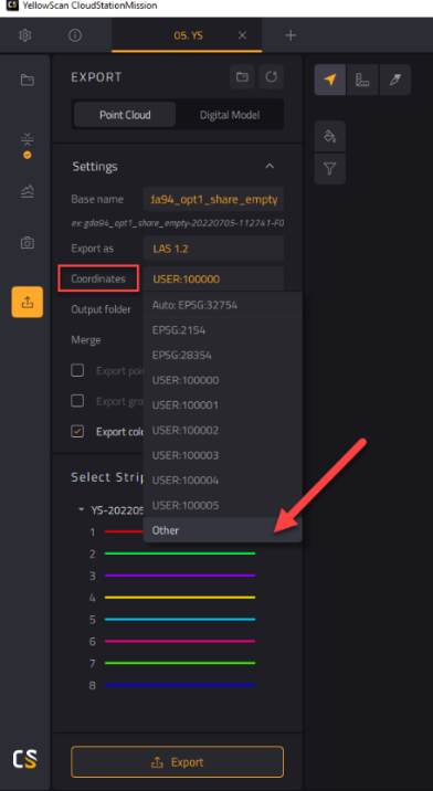How can I export point clouds in correct position, in GDA2020